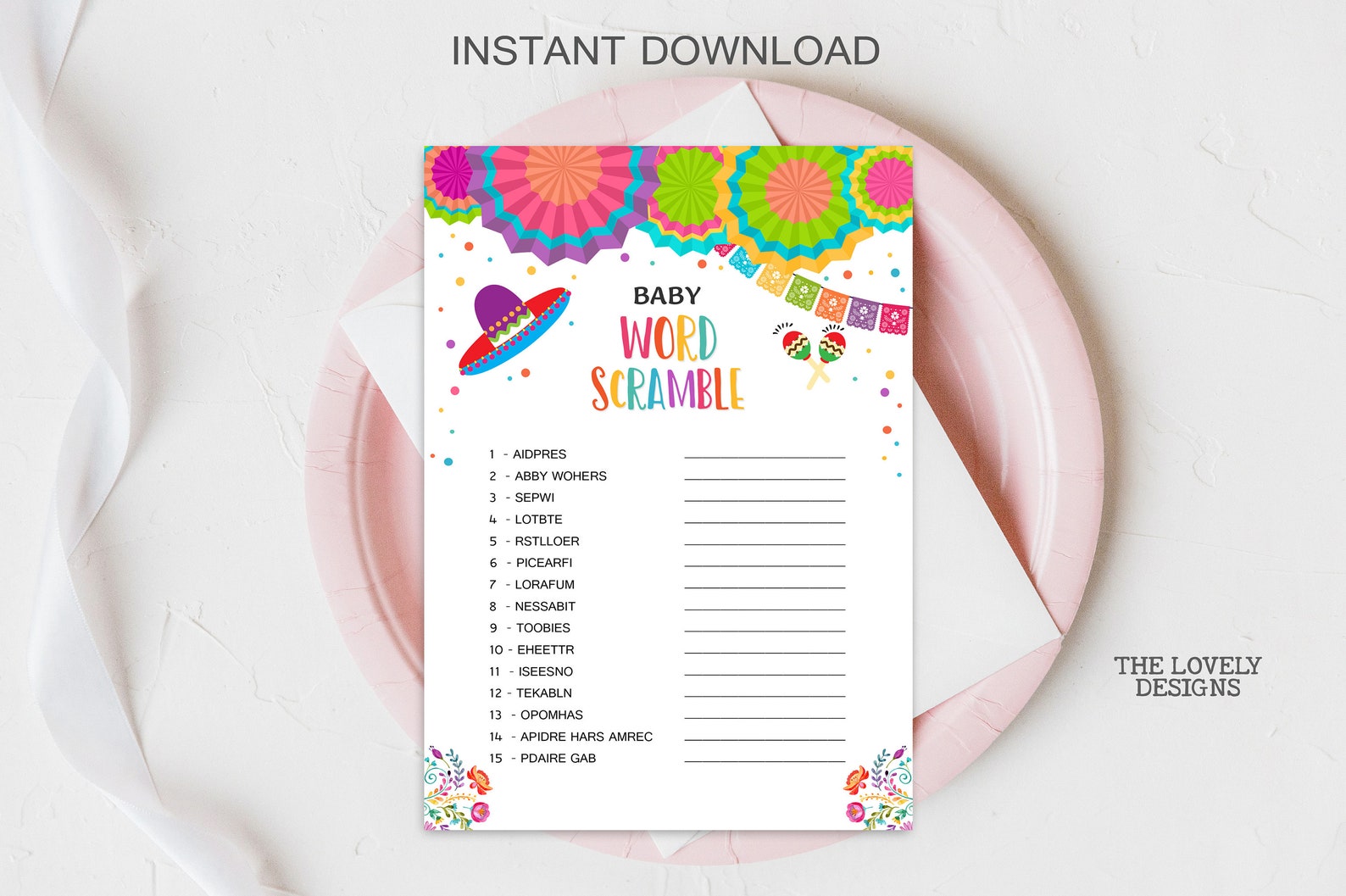 Fiesta Baby Word Scramble Game Fiesta Baby Shower Game Printable ...