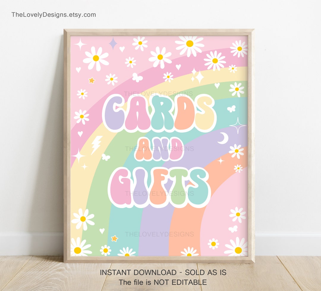 Daisy Groovy Birthday Party Cards and Gifts Sign Groovy Rainbow Pink ...