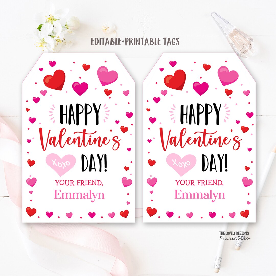 Hearts Valentine's Day Tag, Editable Hearts Tags Valentine's Day ...