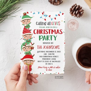 Editable Christmas Party Invitation Cute Elves Kids Party Elf Holiday ...