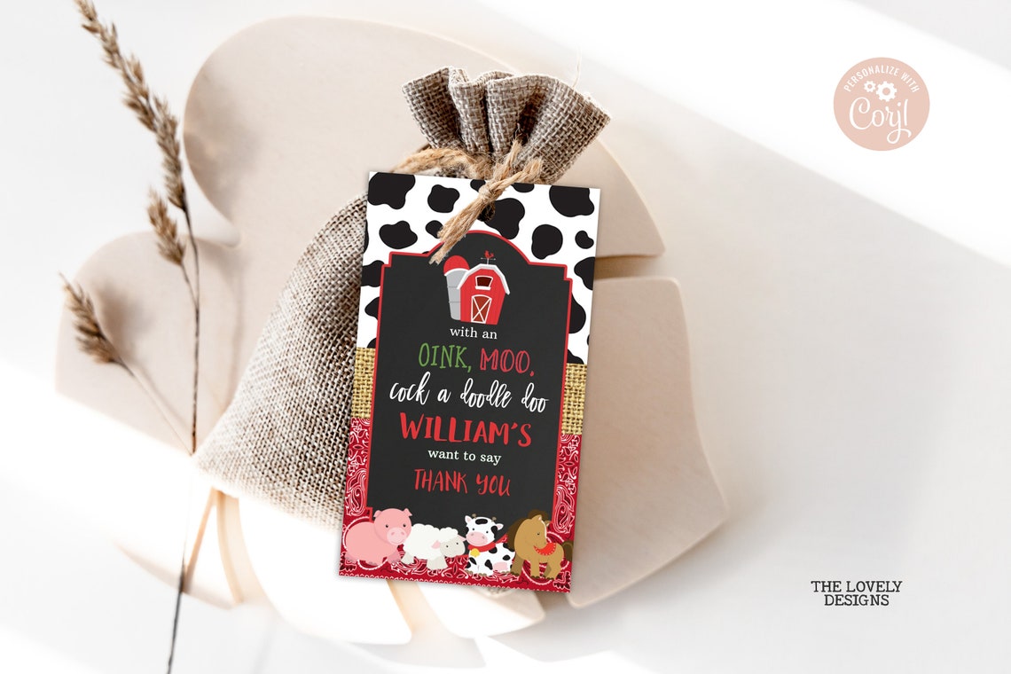 EDITABLE Farm Gift Tag Farm Birthday Party Farm Red Animals | Etsy