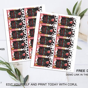 EDITABLE Farm Gift Tag Farm Birthday Party Farm Red Animals Barnyard ...