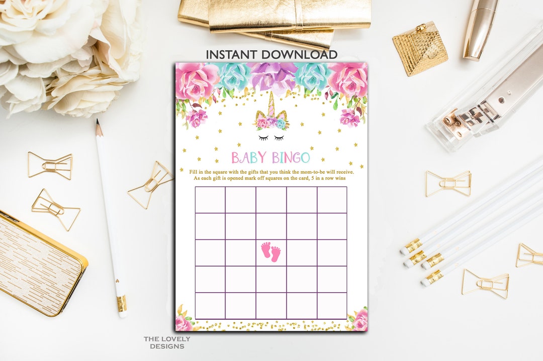 Unicorn Baby Bingo Game, Unicorn Baby Shower, Unicorn Bingo, Magical ...