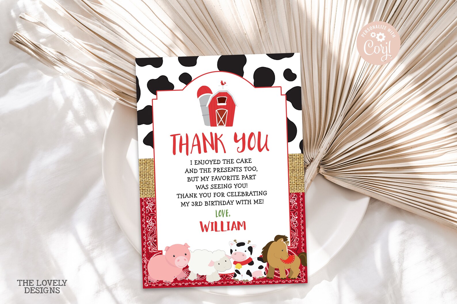 EDITABLE Farm Thank You Card Farm Birthday Cards Farm Red - Etsy