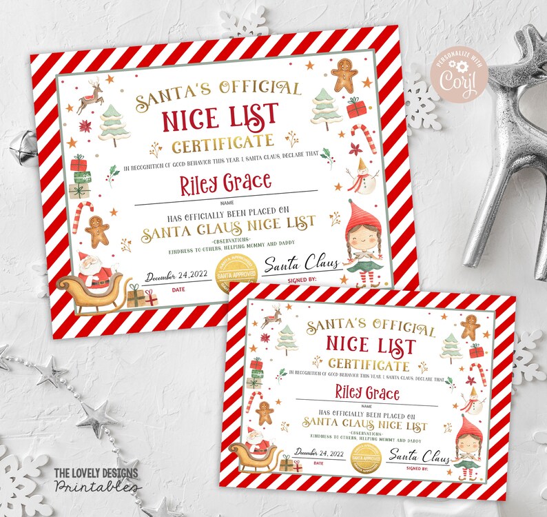 Editable Santa Claus Official Nice List Certificate Letter From Desk ...