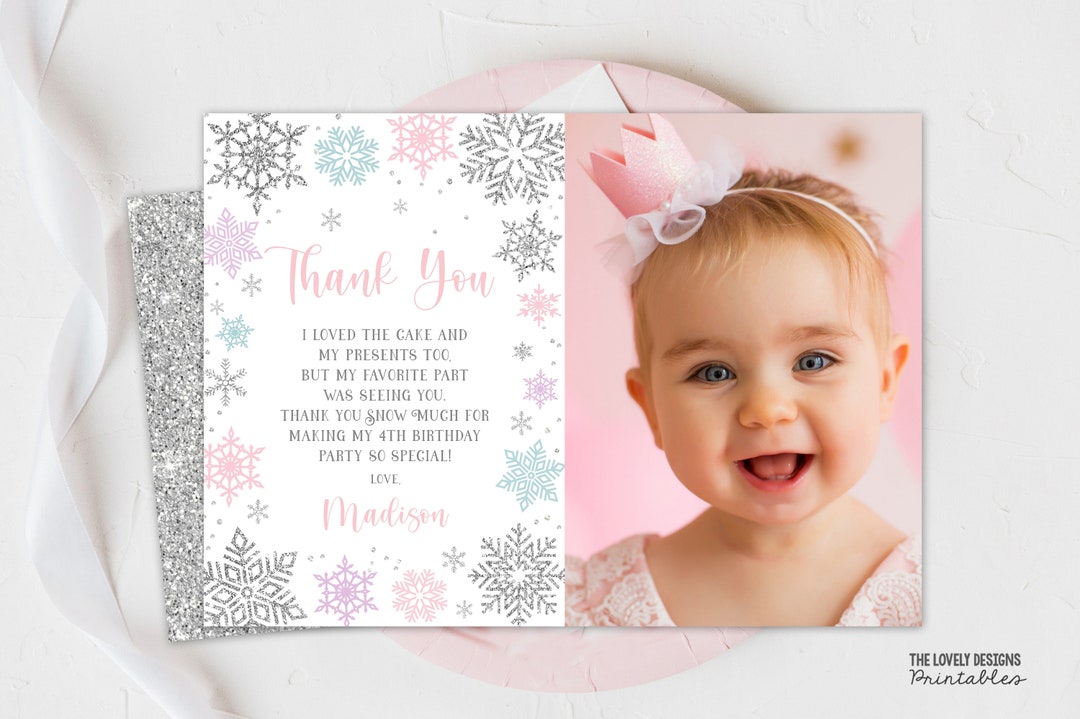 Editable Winter Thank You With Photo Winter Wonderland Birthday Cards ...