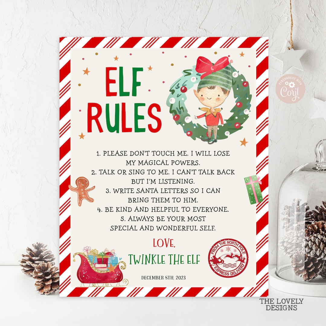 EDITABLE Elf Rules Sign Elf Arrival Rules Letters No Touching Elf Sign ...