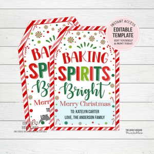 Baking Spirits Bright Christmas Gift Tags Bakery Holiday Treat Tag Cake ...