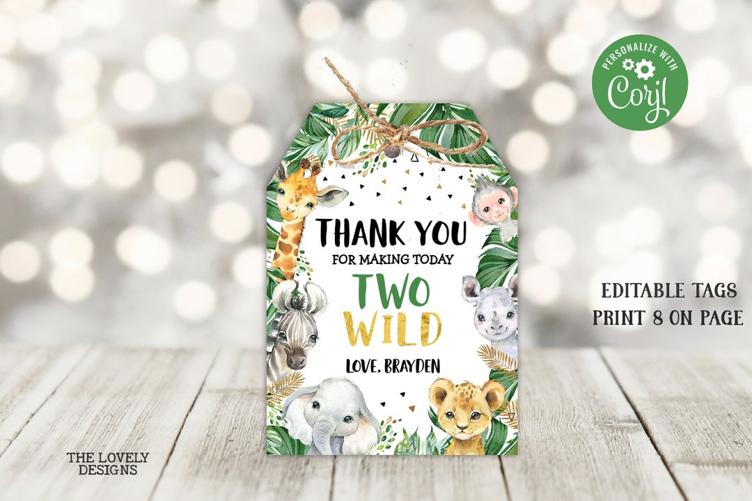 Editable Two Wild Jungle Favor Tag Birthday Jungle Boy 2nd Birthday ...