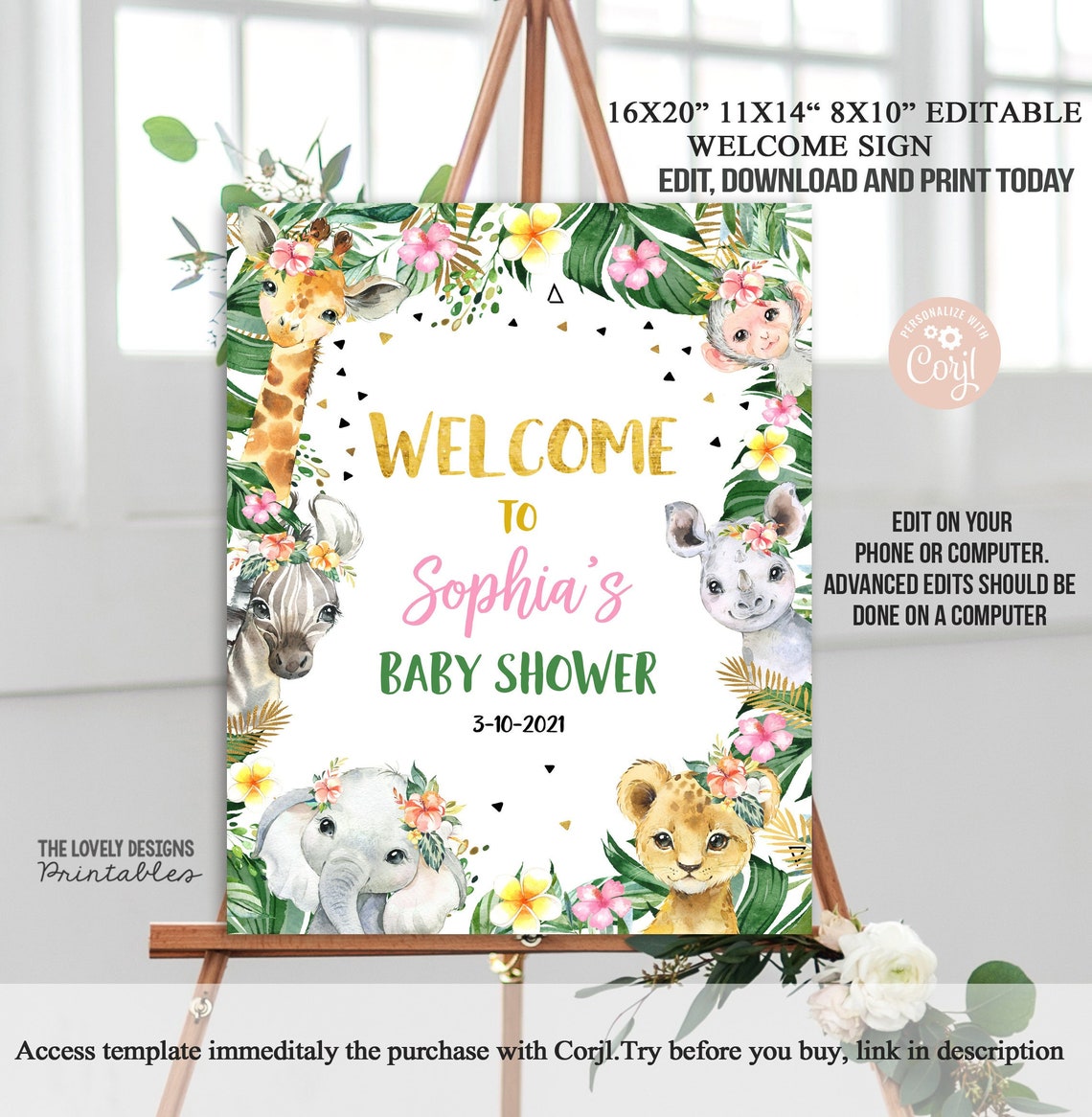 EDITABLE Jungle Welcome Sign Jungle Girl Baby Shower Sign - Etsy