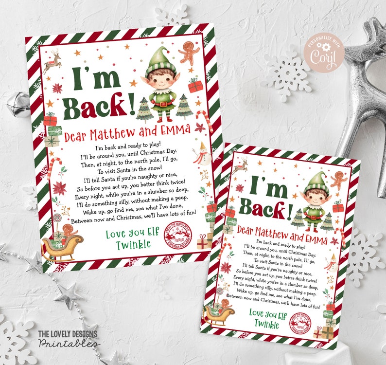 Editable Elf I'm Back Letter: Christmas Arrival (printable Download) - Etsy