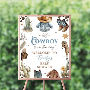A Little Cowboy is on the Way, Welcome Sign Editable Cowboy Baby Shower ...