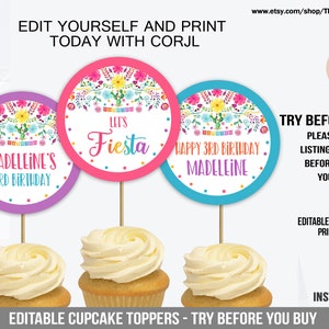 Editable Fiesta Cupcake Toppers Fiesta Birthday Party Circles Decor ...