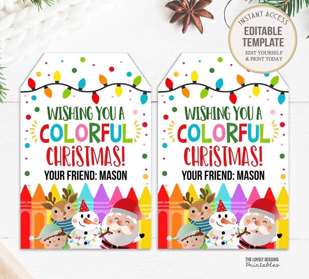 EDITABLE Wishing You a Colorful Christmas Gift Tag Crayon Gift Coloring ...