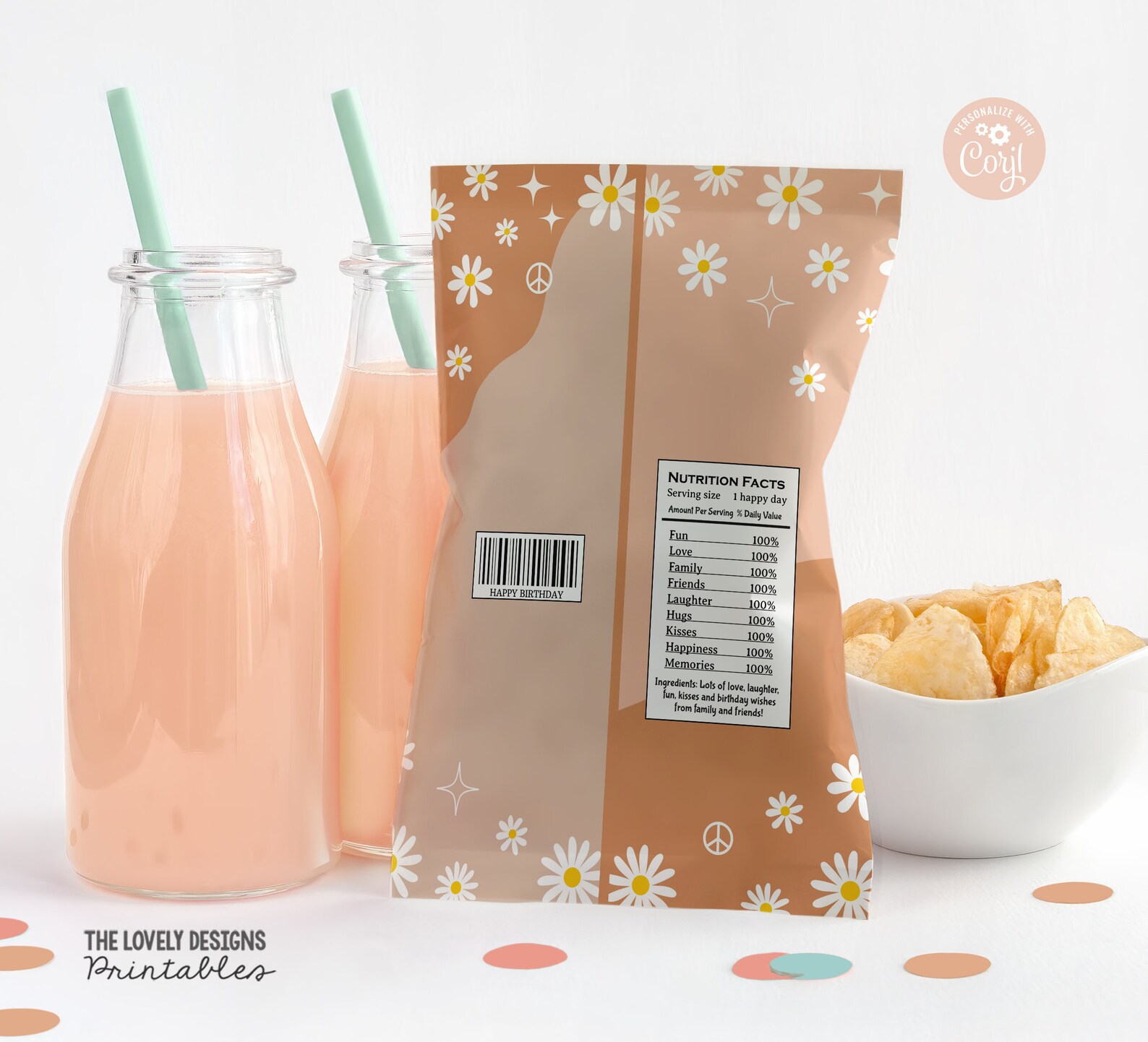 EDITABLE Nine is a Vibe Chip Bag Wrapper Retro Groovy 9th Birthday ...