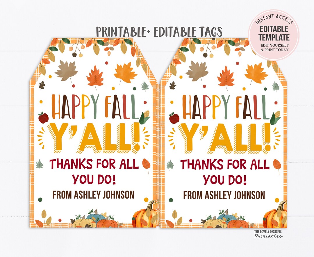 Happy Fall Y'all Gift Tag Appreciation Gift Tag School PTO Staff ...