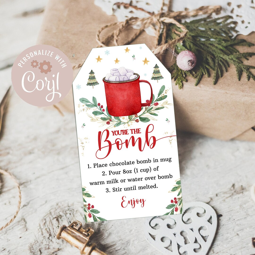 Editable Hot Chocolate Bomb Tags You're the Bomb Favor Tags Hot Cocoa ...