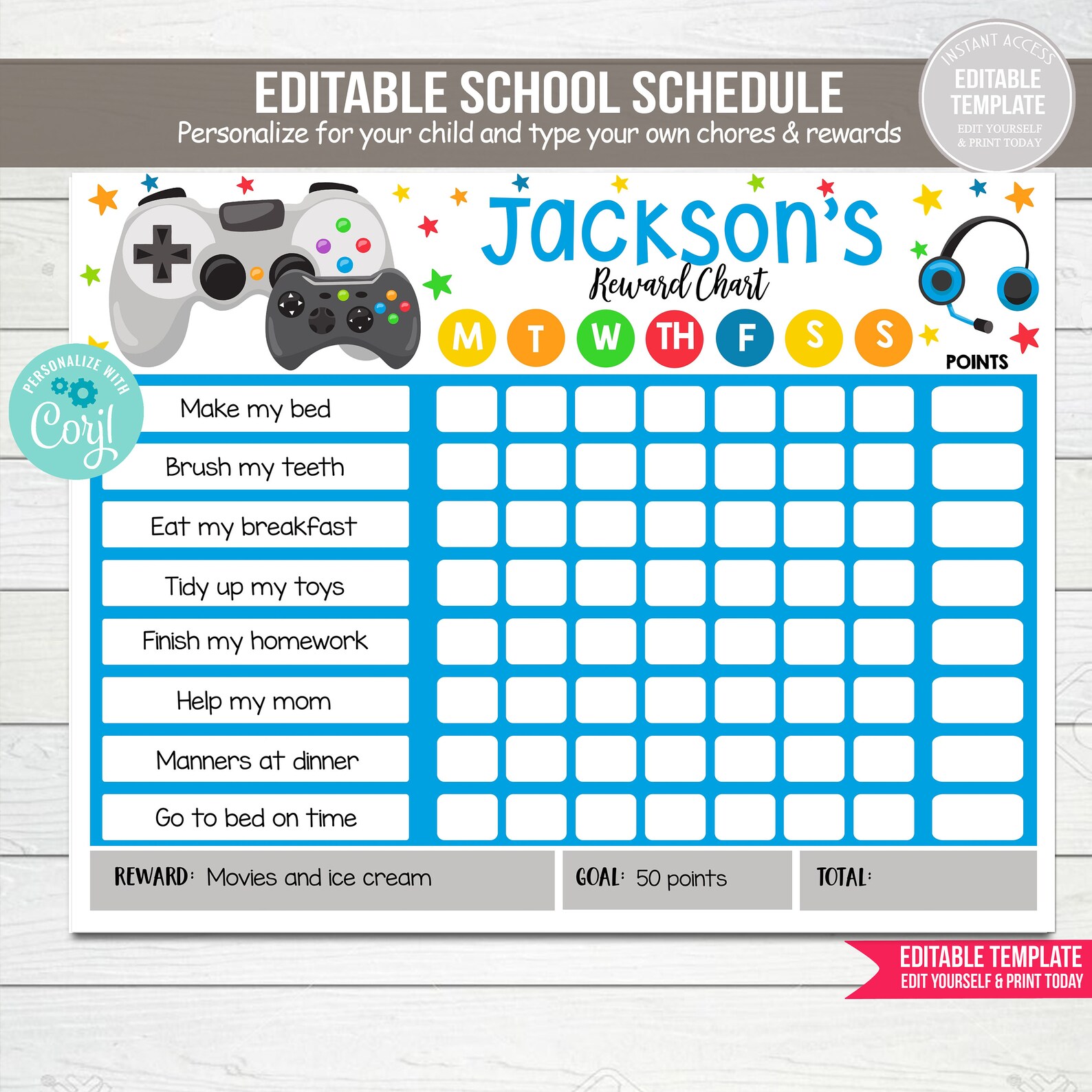 Editable Video Game Reward Chart Video Games Reward for Kids - Etsy Canada