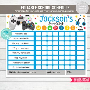 Editable Video Game Reward Chart Video Games Reward for Kids Routine ...