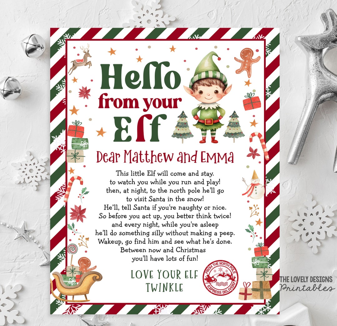 EDITABLE Hello From Your Elf Letter Santa's Elf First Arrival Letter ...