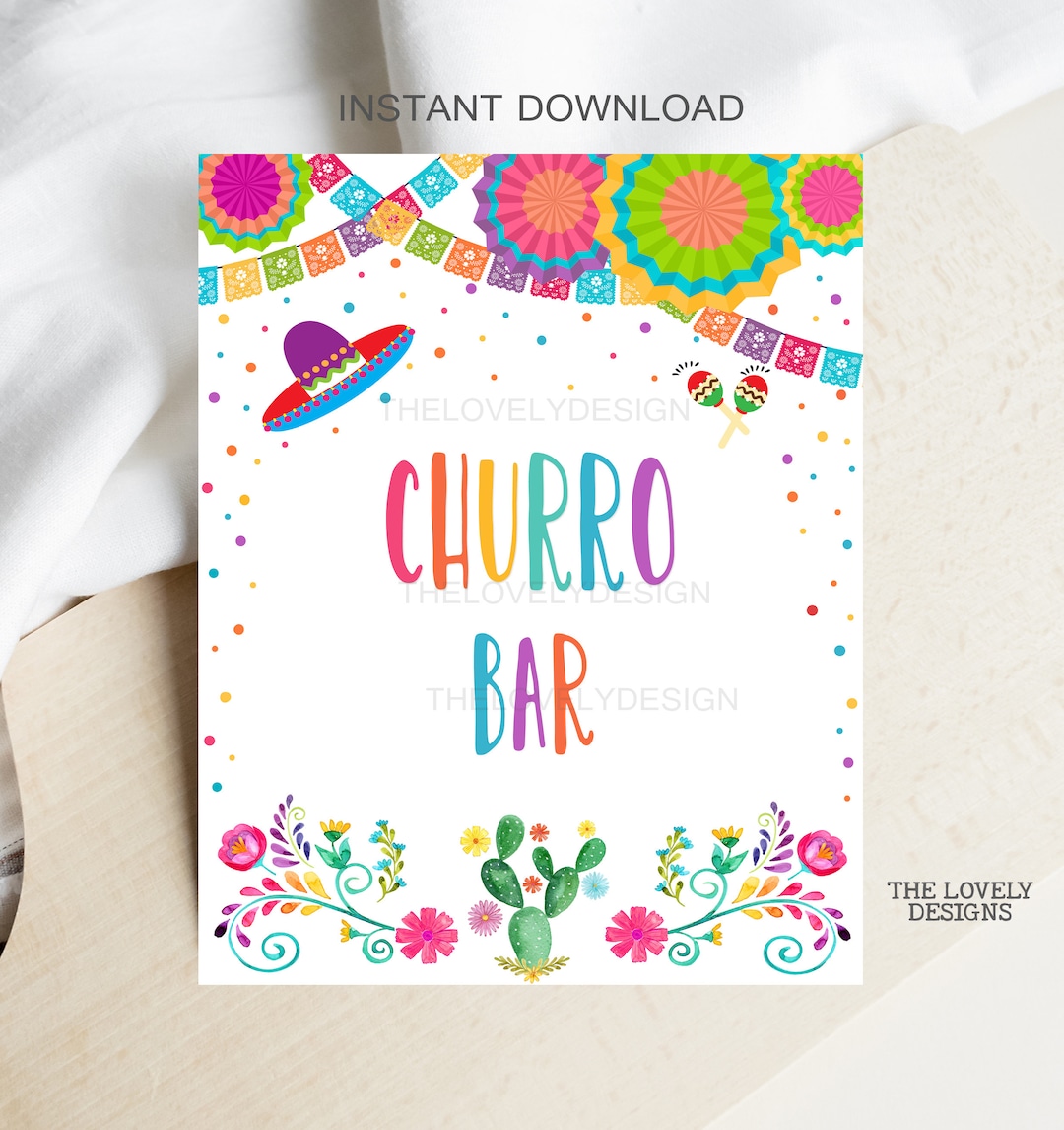 Fiesta Churro Bar Sign Fiesta Birthday Sign Mexican Cactus Baby Shower ...