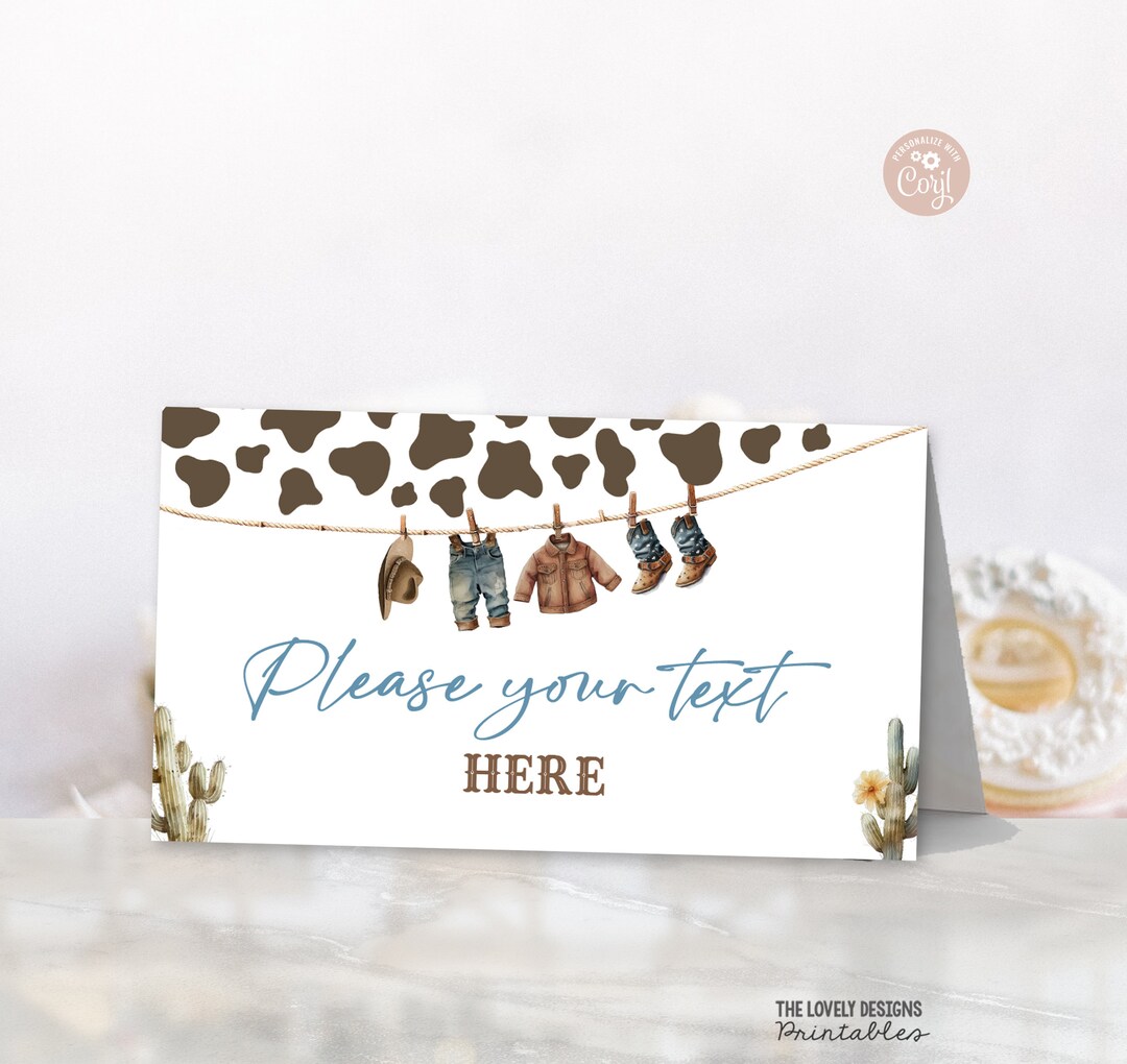 Cowboy Food Tent Label Editable Cowboy Place Card Country Western Wild ...