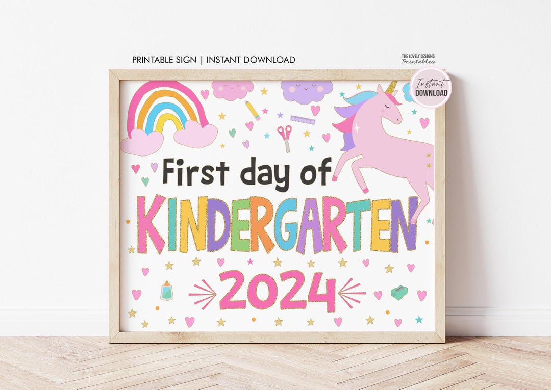 Unicorn First Day of Kindergarten Grade Sign Girl Modern Unicorn First ...