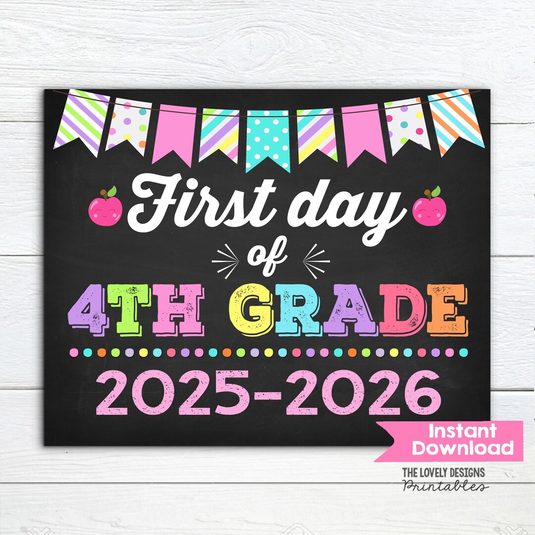 First Day of 4th Grade Chalkboard Sign: Photo Prop (digital Printable ...