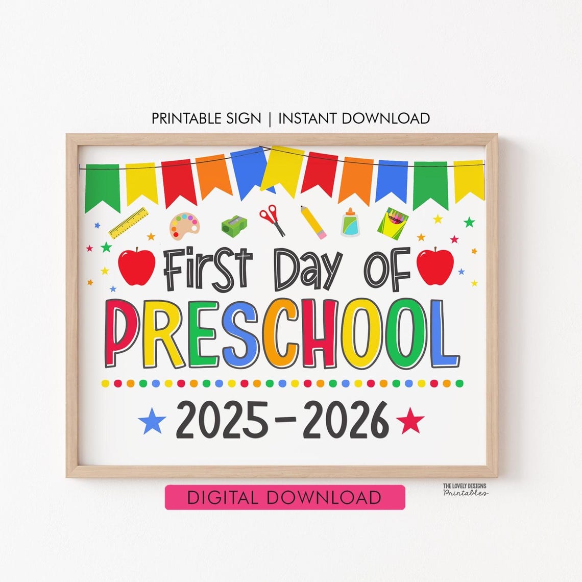 First Day of PRESCHOOL Sign, INSTANT DOWNLOAD Photo Prop, First Day of ...