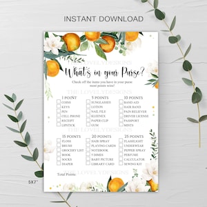 Orange What's in Your Purse Game Little Cutie Baby Shower Game Orange ...