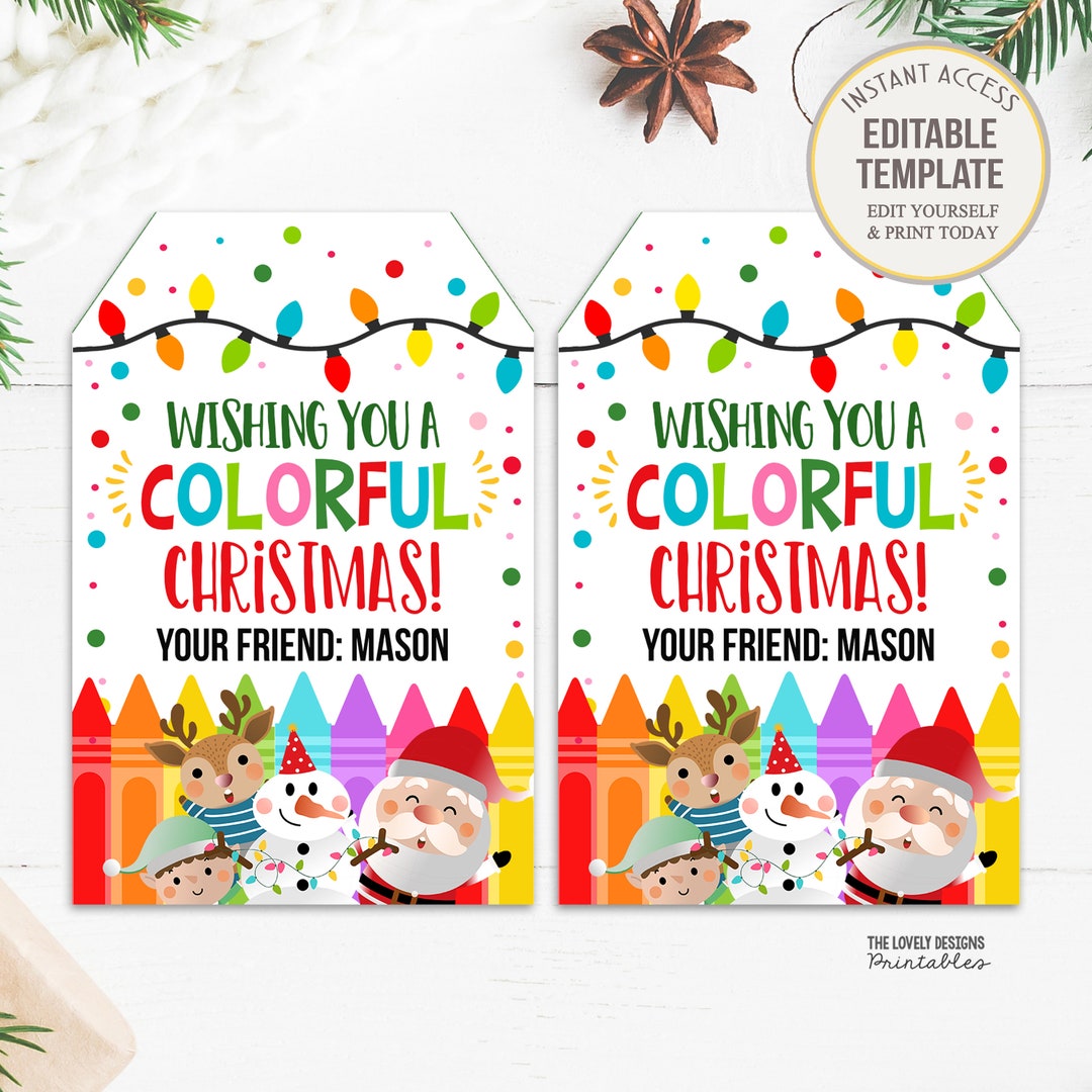EDITABLE Wishing You a Colorful Christmas Gift Tag Crayon Gift - Etsy