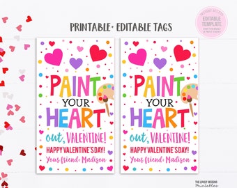 Valentine Paint Your Heart Out Gift Tag, Painting Palette Valentine's ...