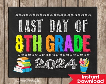 Last Day of 8th Grade Sign 2024 Last Day of School Sign 8th Grade Gamer ...