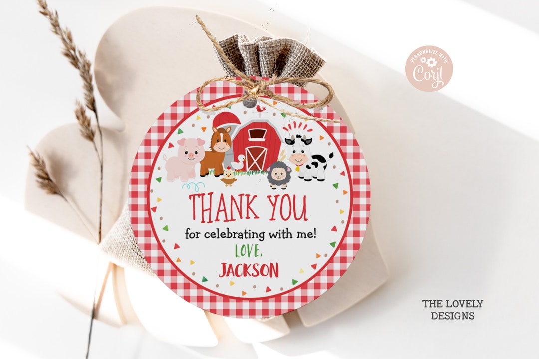 Editable Farm Favor Round Tag 2.5" Farm Birthday Gift Tags Farm ...