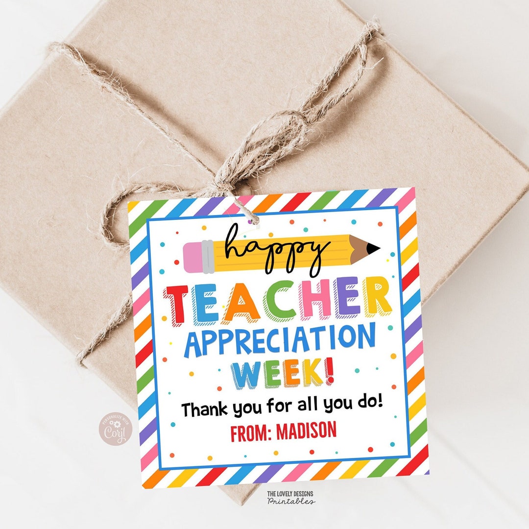 Teacher Appreciation Tag Thank You Teacher Gift Tags Teacher ...