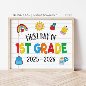 First Day of 1st Grade Sign Printable INSTANT DOWNLOAD Photo Prop First ...