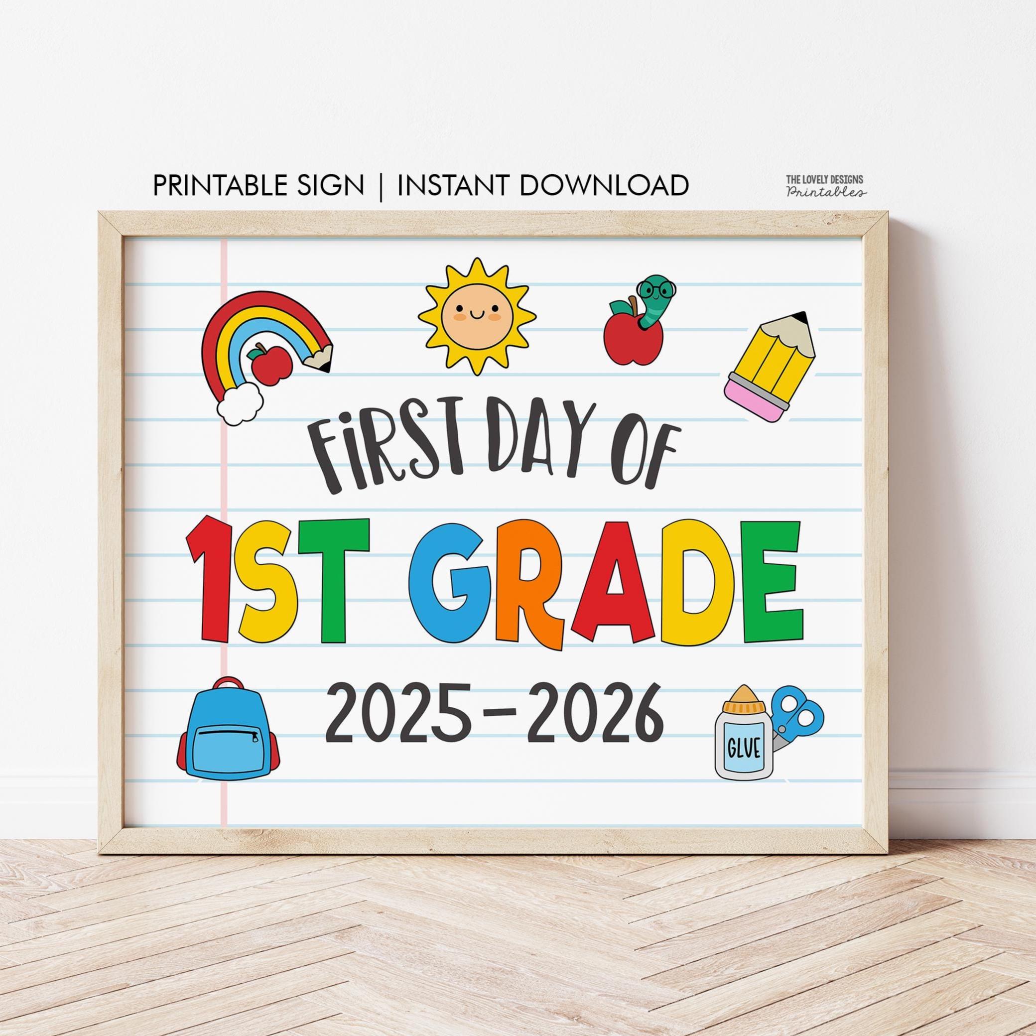 First Day of 1st Grade Sign Printable INSTANT DOWNLOAD Photo Prop First ...
