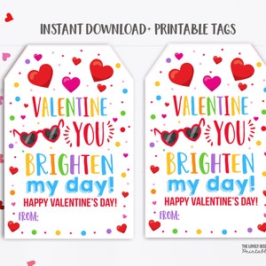 You Brighten My Day Valentine, Sunglasses Valentine's Day Gift Tags ...
