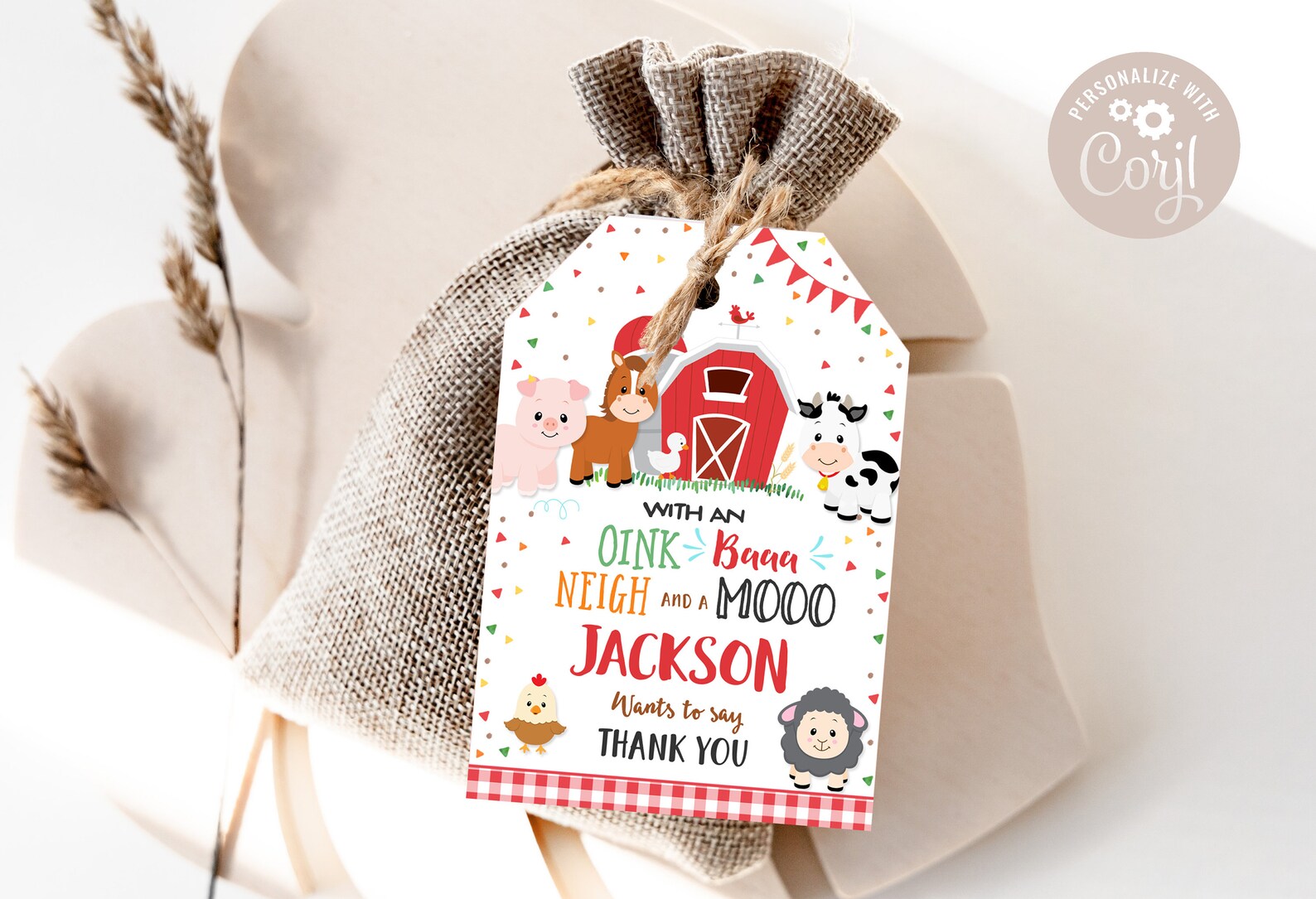 Editable Farm Gift Tag Farm Birthday Party Farm Animals Barnyard Favor ...