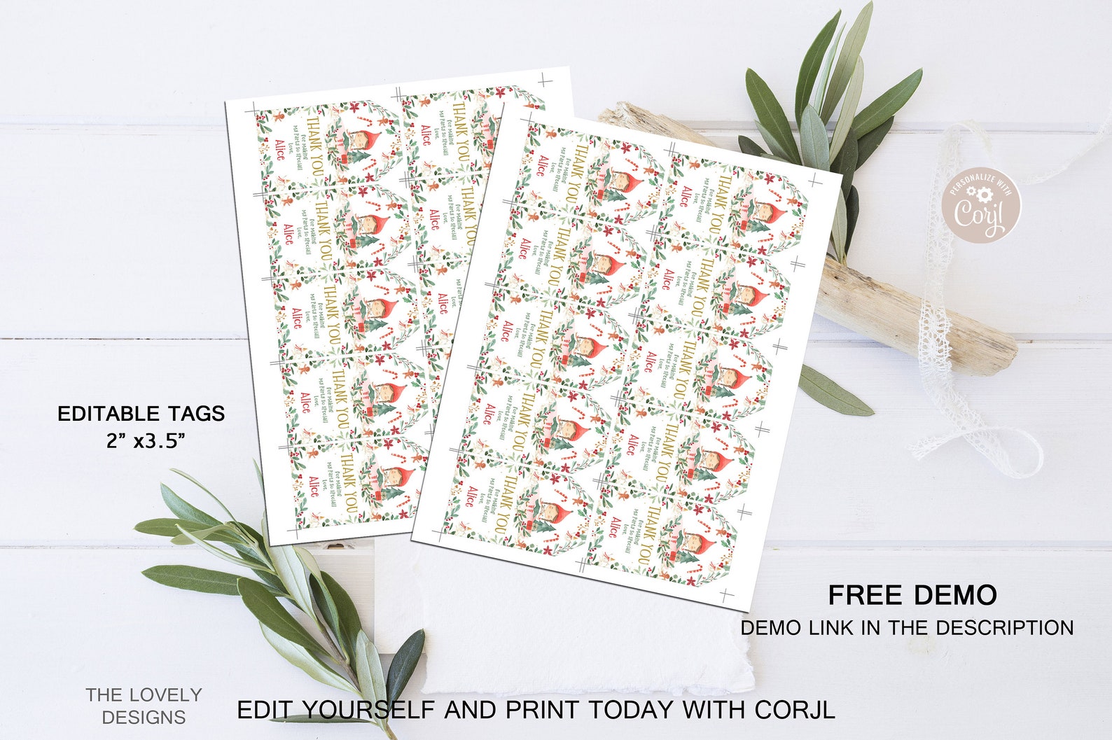 Editable Elf Favor Tag Christmas Winter Elf Girl Birthday Gift Tag ...