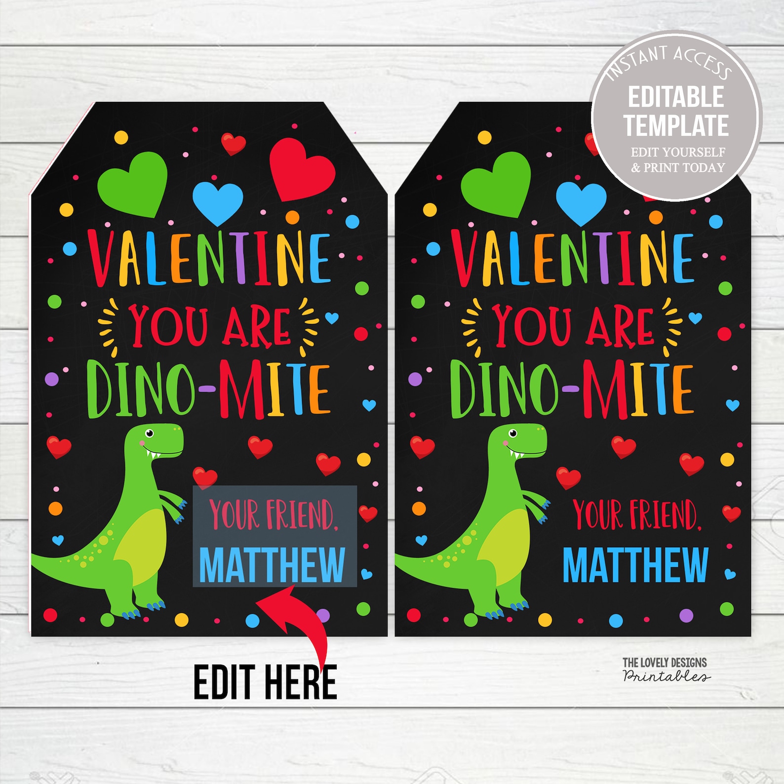 Dinosaur Valentine's Day Tag Dino-mite Valentine Dinosau - Etsy