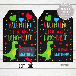 Dinosaur Valentine's Day Tag, Dino-mite Valentine, Dinosau Printable ...