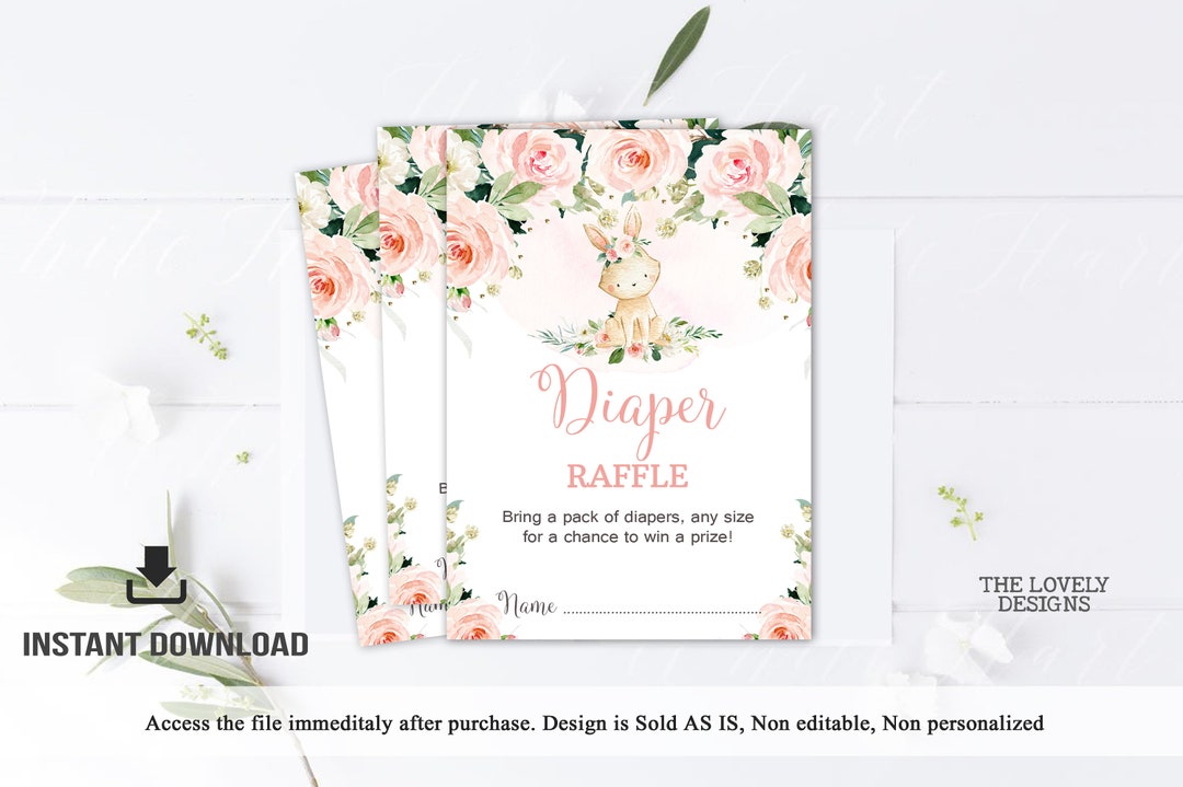 Bunny Diaper Raffle Tickets Bunny Baby Shower Tags Easter Floral Pink ...