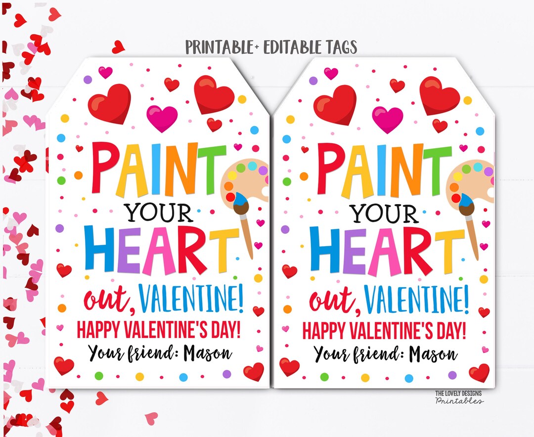 Valentine's Day Paint Gift Tag, Paint Your Heart Out Valentine Tag, Non ...