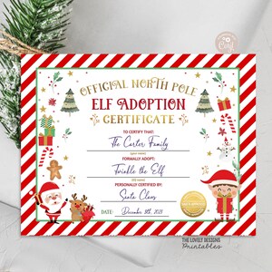 EDITABLE Elf Adoption Certificate Adopt an Elf Letter Adopt Your Elf ...