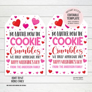 Valentine's Cookie Gift Tag: Editable Appreciation Template (digital ...