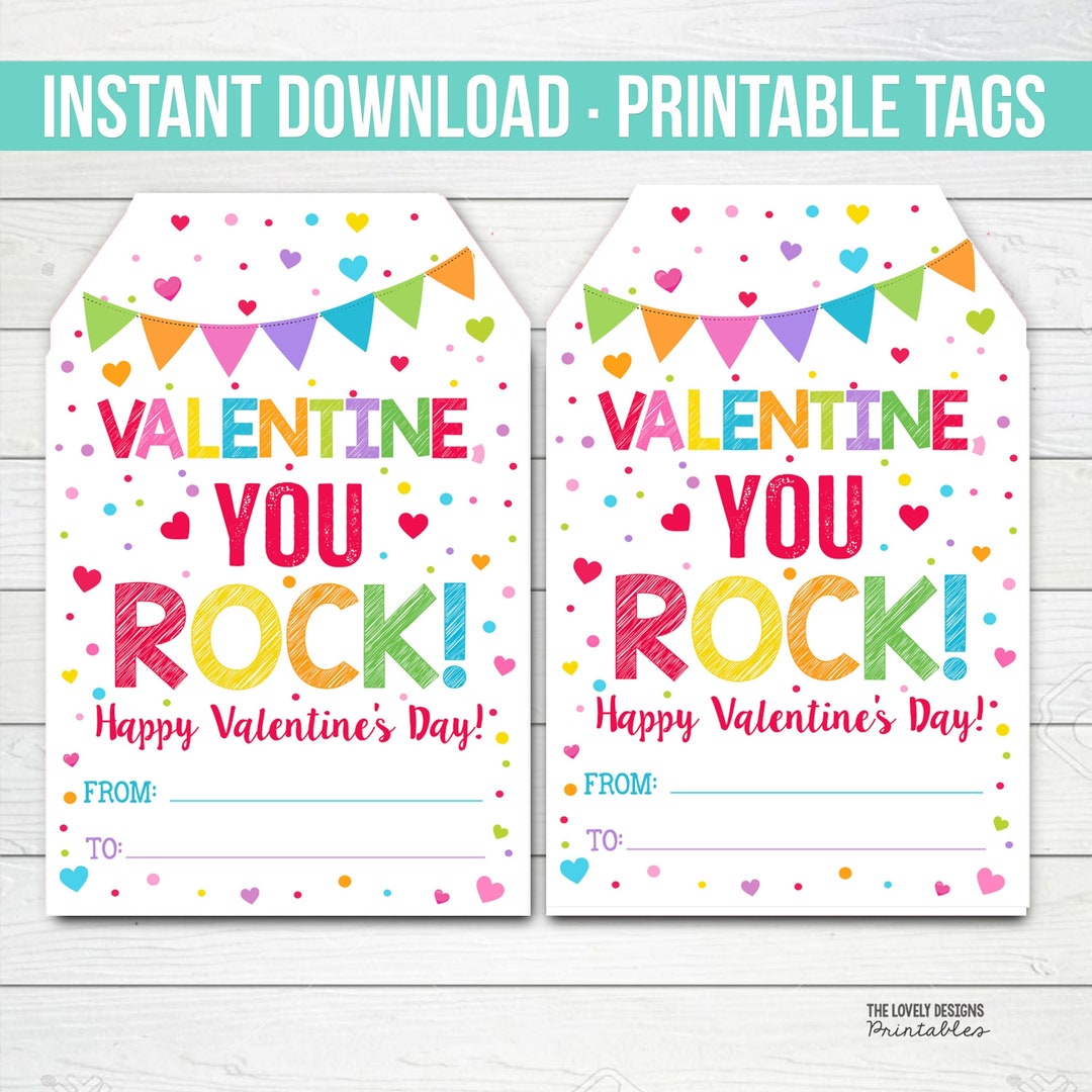 You Rock Valentine's Day Gift Tags, Kids Classroom Pop Rocks Printable ...
