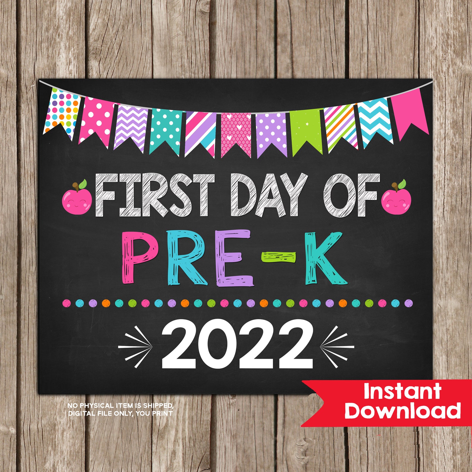 Girl First Day of PRE-K Sign INSTANT DOWNLOAD Photo Prop - Etsy