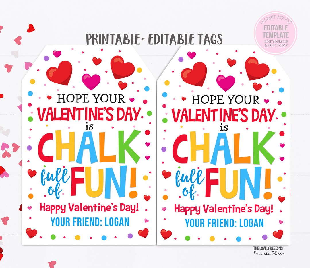 Valentine Chalk Gift Tags, Valentine's Day is Chalk Full of Fun Tag ...
