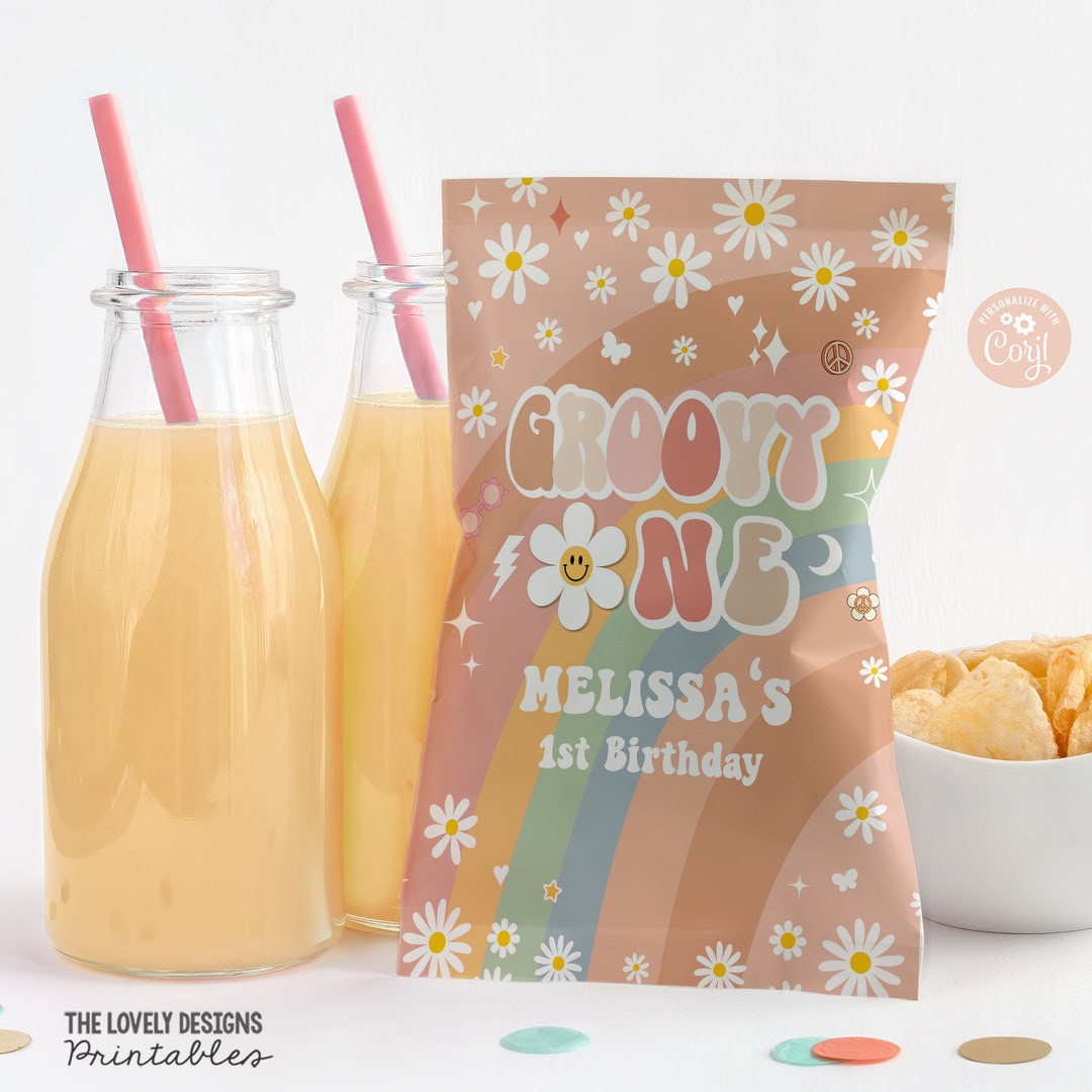EDITABLE Groovy One Chip Bag Wrapper Groovy 1st Birthday Party Favor ...